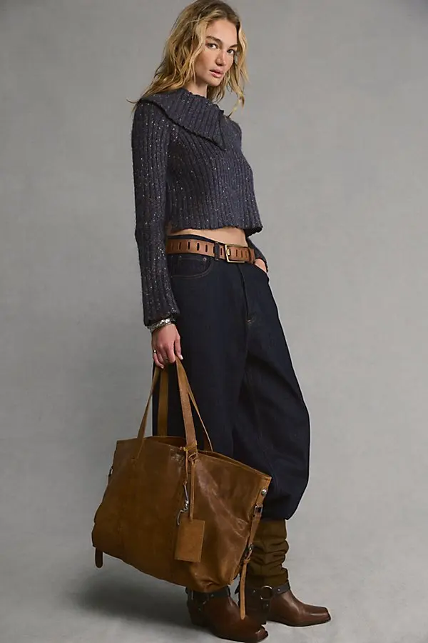 Free People We The Free Hollis Leather Tote Bag - Cognac