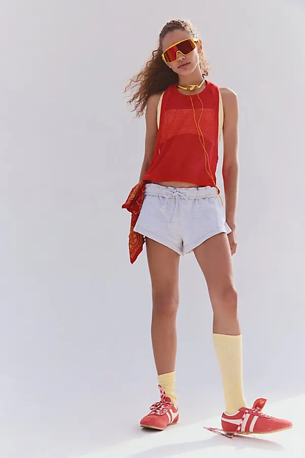 Free People Perforated Mesh Racerback Tank Top - Grapefruit