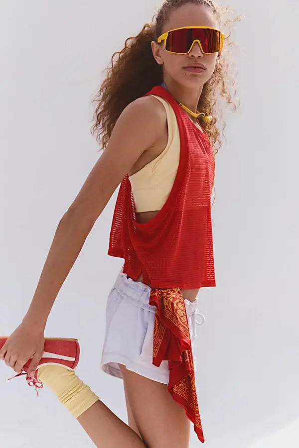 Free People Perforated Mesh Tank Top - Grapefruit