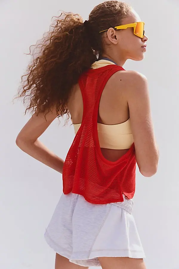Free People Perforated Mesh Tank Top - Grapefruit