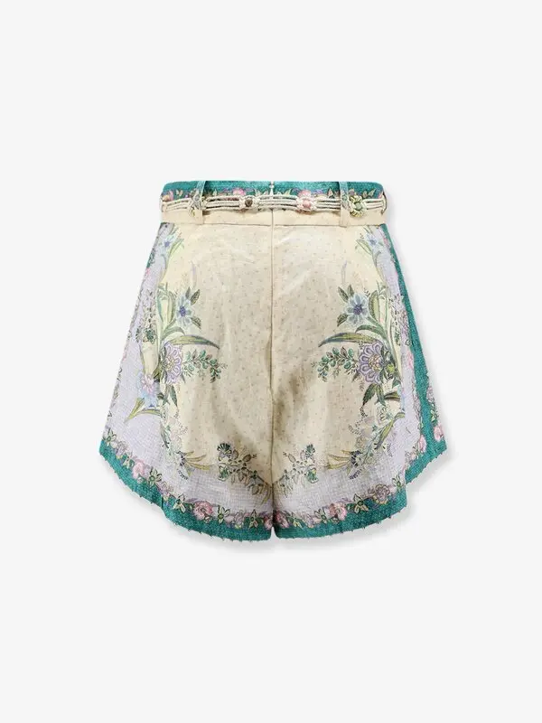 Zimmermann Indra Belted Printed Linen Shorts - Multicolor