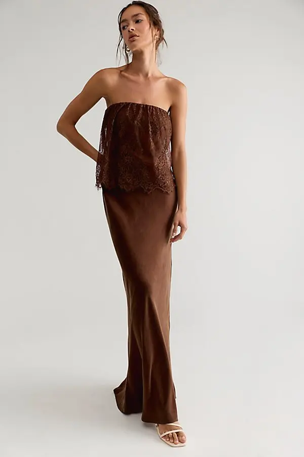 THIRD FORM Strapless Maxi Dress With Lace Overlay - Chocolate