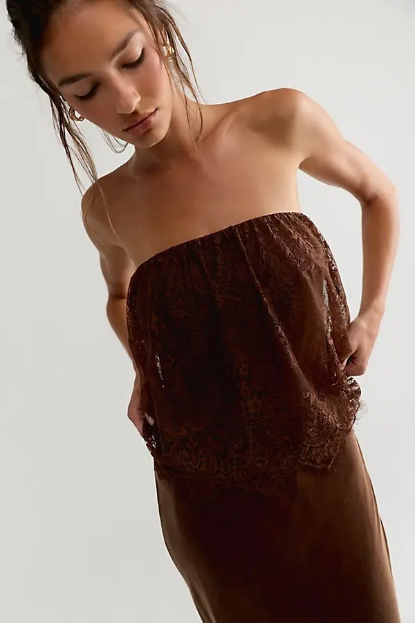 THIRD FORM Strapless Maxi Dress With Lace Overlay