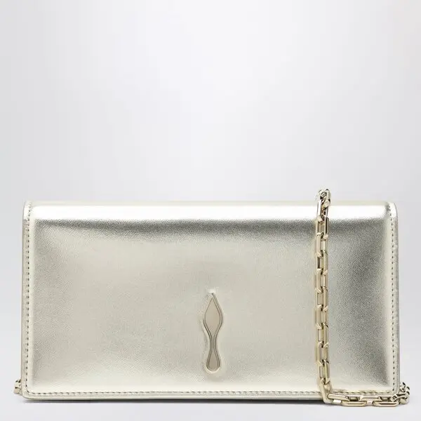 CHRISTIAN LOUBOUTIN Platinum Metallic Leather Clutch Bag With Chain - Silver