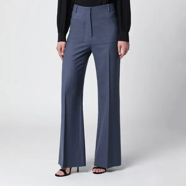 Victoria Beckham Alina Trousers In Melange Wool Blend - Blue