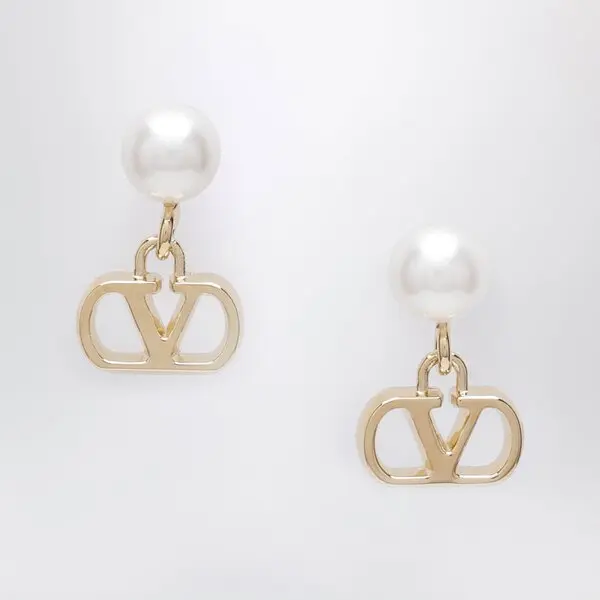 Valentino Garavani Gold-tone Vlogo Signature Earrings With Pearl - Silver