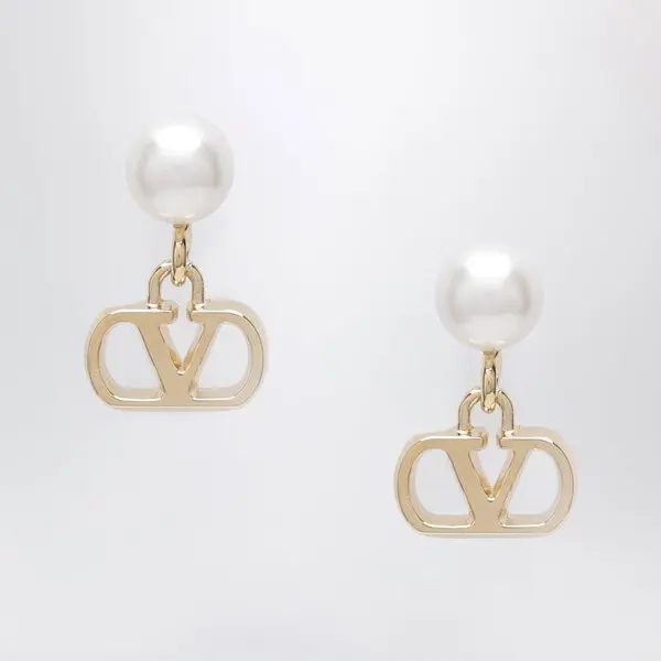 Valentino Garavani Gold-tone Vlogo Signature Earrings With Pearl - Silver
