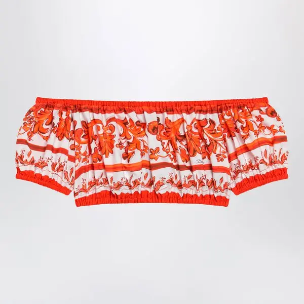 Dolce & Gabbana Maiolica-print Cotton Poplin Top - Orange