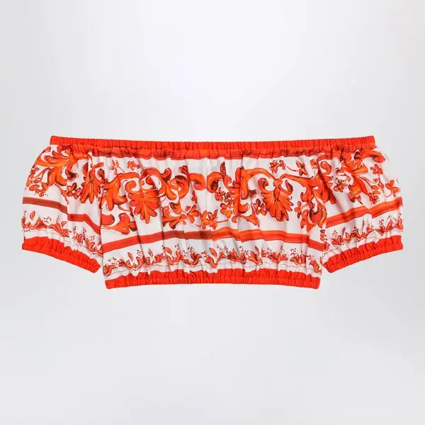 Dolce & Gabbana Maiolica-print Cotton Poplin Top - Orange