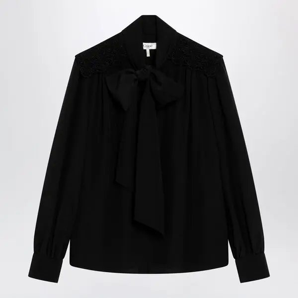 Chloé Silk Blouse With Lavallière Neck Tie And Lace Detail - Black