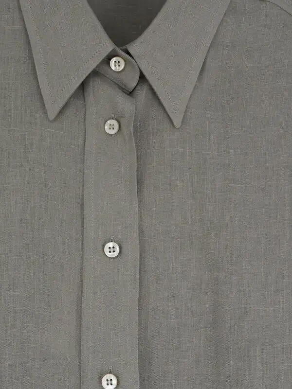 Brunello Cucinelli Linen Shirt With Monili Trim - Brown