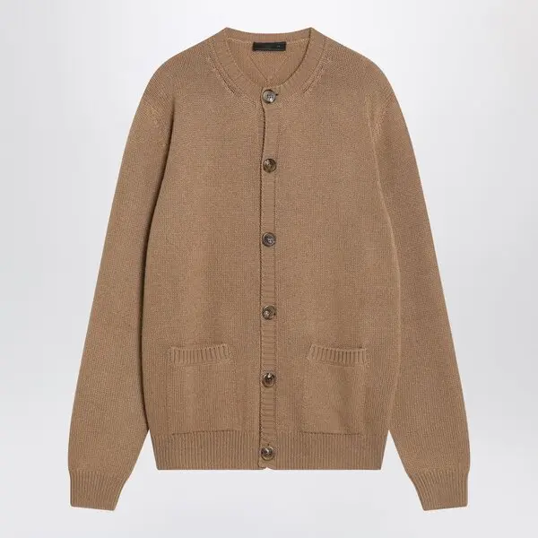 Prada Cashmere Crew Neck Cardigan With Front Pockets - Brown