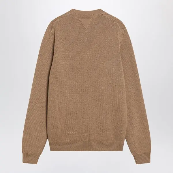 Prada Cashmere Crew Neck Cardigan With Front Pockets - Brown