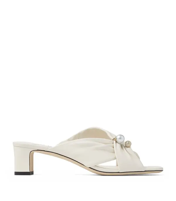 JIMMY CHOO Rafi Pearl And Crystal Embellished Leather Mules - White