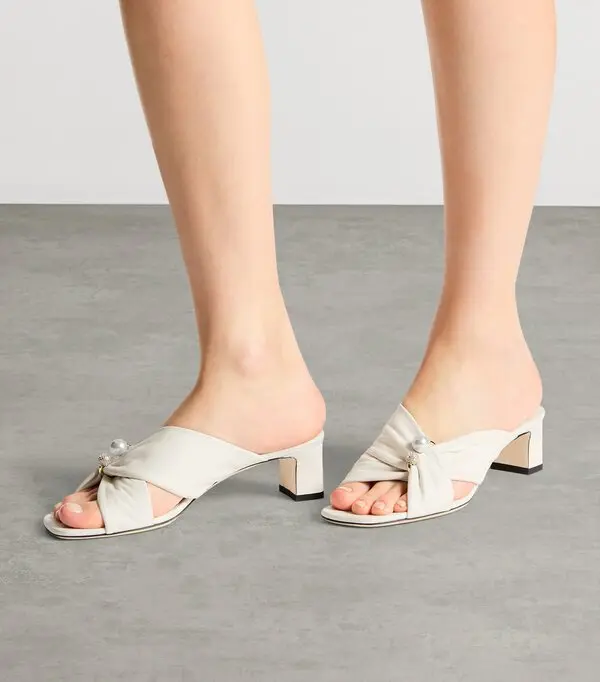 JIMMY CHOO Rafi Pearl And Crystal Embellished Leather Mules - White