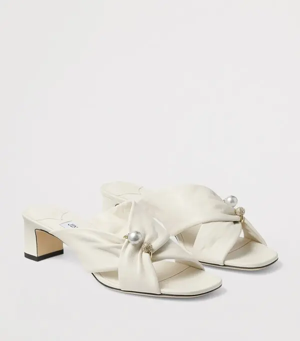 JIMMY CHOO Rafi Pearl And Crystal Embellished Leather Mules - White