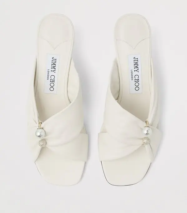 JIMMY CHOO Rafi Pearl And Crystal Embellished Leather Mules - White