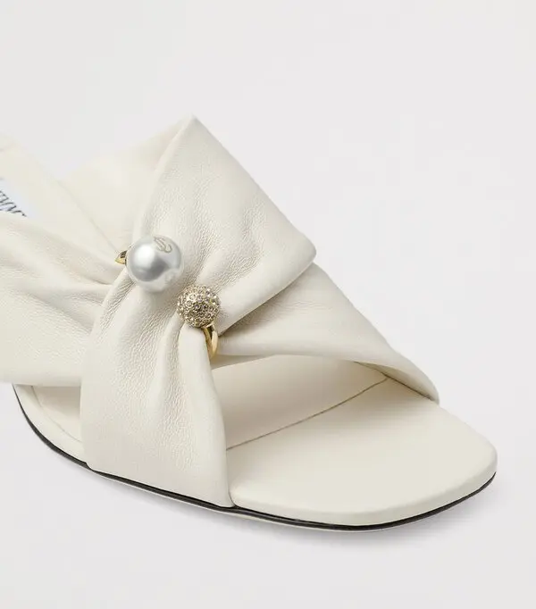 JIMMY CHOO Rafi Pearl And Crystal Embellished Leather Mules - White