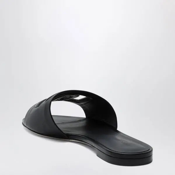 Dolce & Gabbana Calfskin Leather Slides With Dg Logo - Black