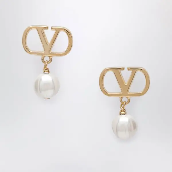 Valentino Garavani Vlogo Pearl Drop Earrings In Gold-tone Brass - Silver