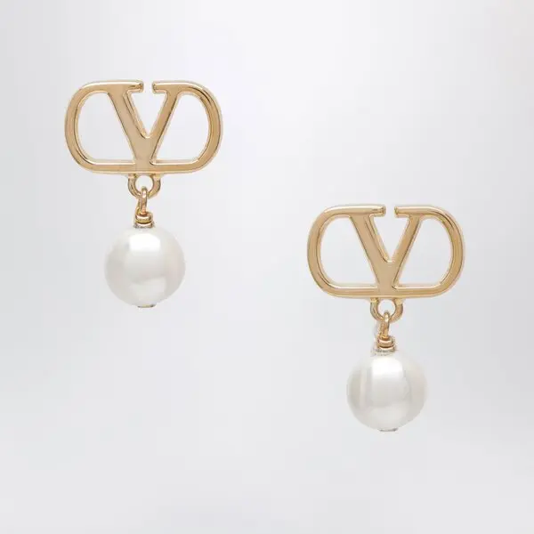 Valentino Garavani Vlogo Pearl Drop Earrings In Gold-tone Brass - Silver