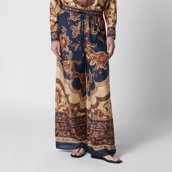 Zimmermann Navy Jacobean Silk Trousers - Multicolor