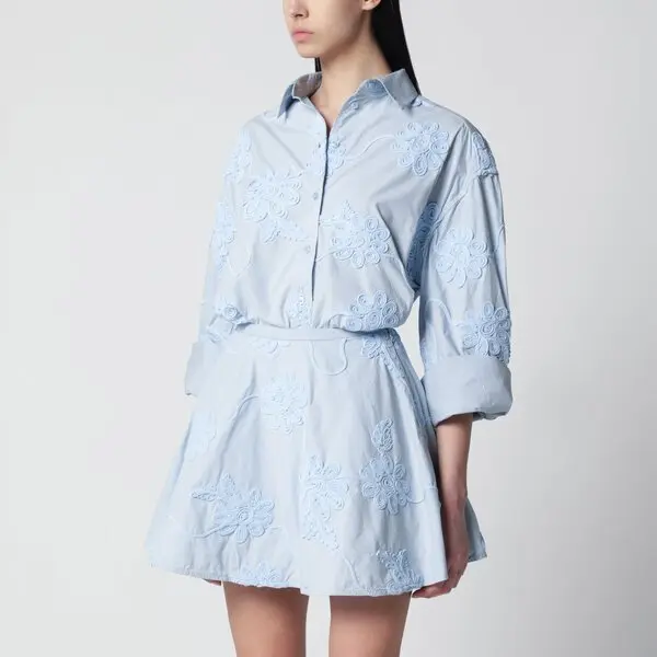 ROTATE BY BIRGER CHRISTENSEN Flower Appliqué Organic Cotton Oversized Shirt - Blue