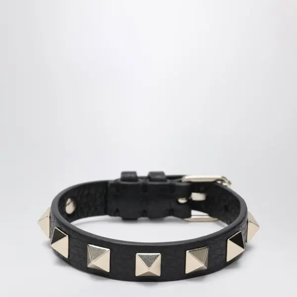 Valentino Garavani Leather Rockstud Bracelet With Gold-tone Studs - Black
