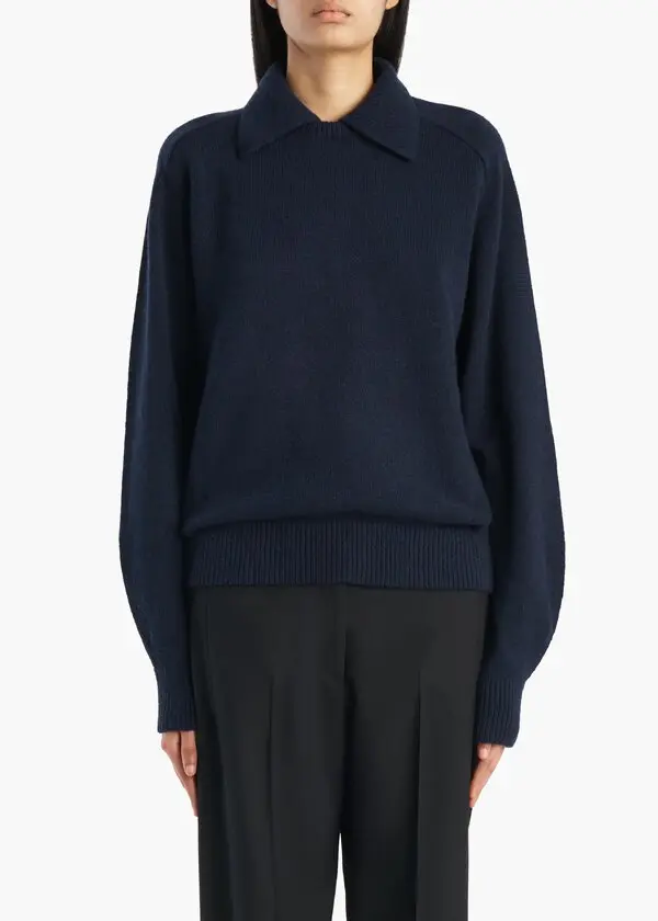 Khaite Jackson Merino Wool & Cashmere Blend Sweater - Midnight Navy