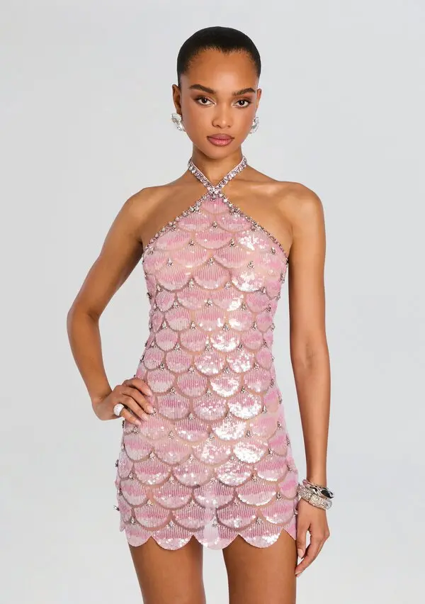 Retrofete Ninette Embroidered Halterneck Mini Dress
