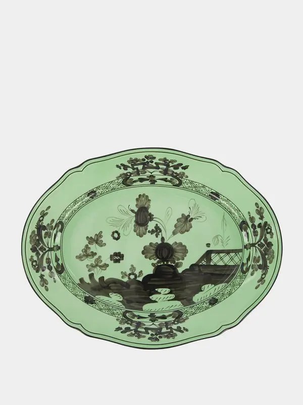 GINORI 1735 Oriente Italiano Bario Oval Platter - Green
