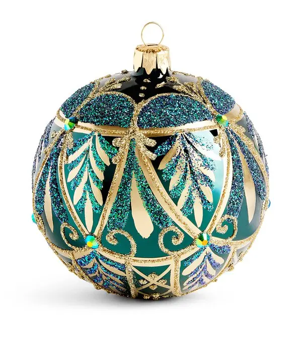 Harrods Glitter Leaf Pattern Bauble - Green