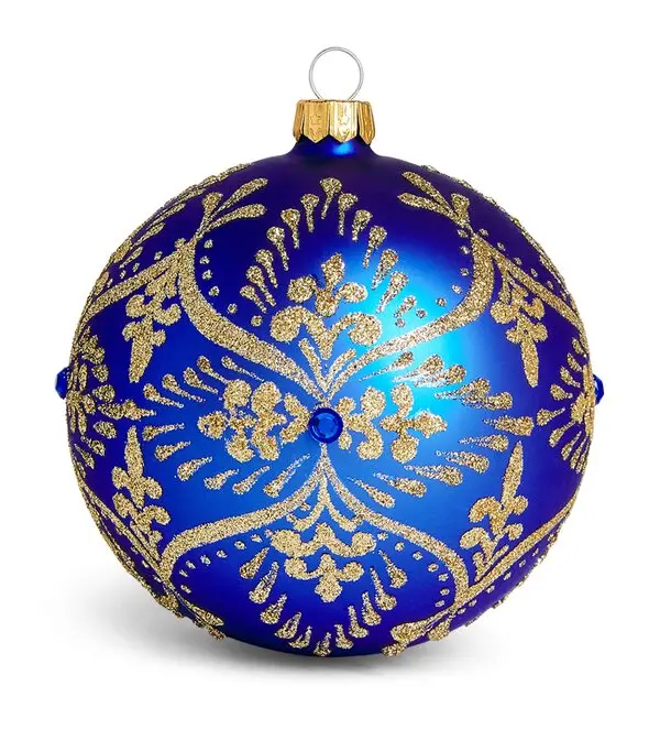 Harrods Glitter Fleur-de-lis Pattern Bauble - Blue