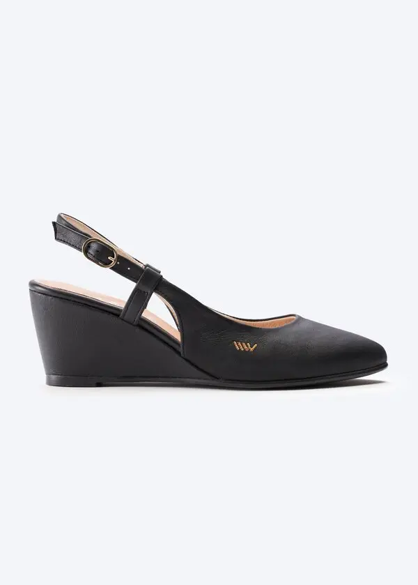 VISCATA Tivoli Leather Wedge Slingbacks - Black