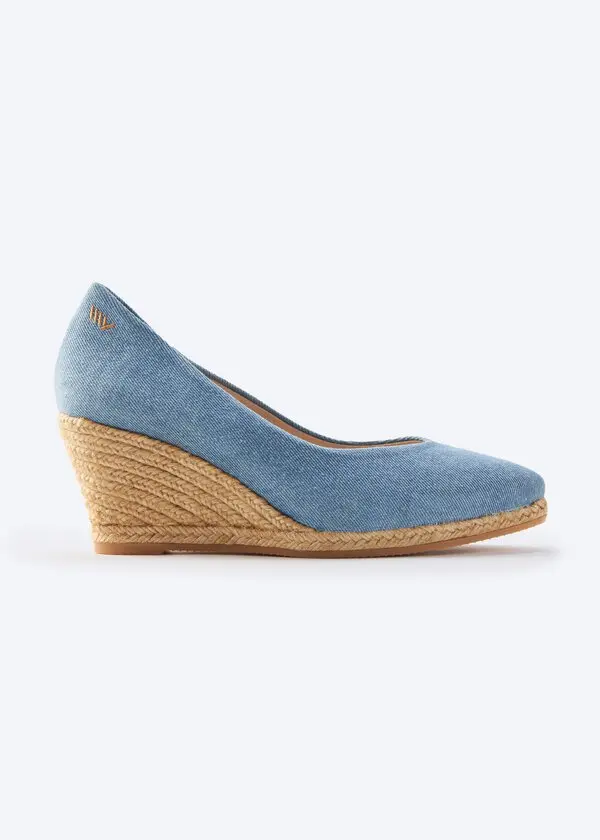 VISCATA Roses Archive Canvas V Cut Espadrille Wedges - Light Denim