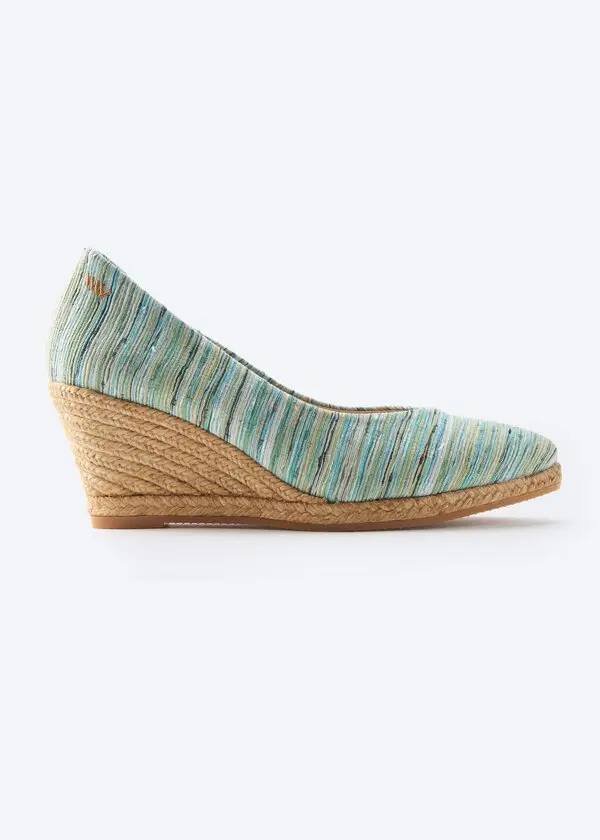 VISCATA Roses Archive Canvas V Cut Espadrille Wedges - Multicolor Blue