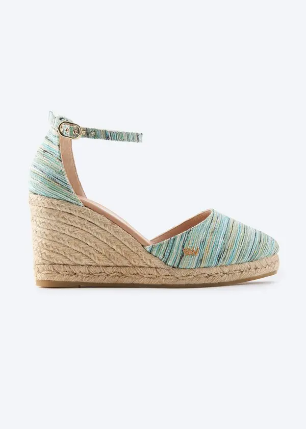 VISCATA Estartit Archive Canvas Espadrille Wedges With Ankle Strap - Multicolor Blue