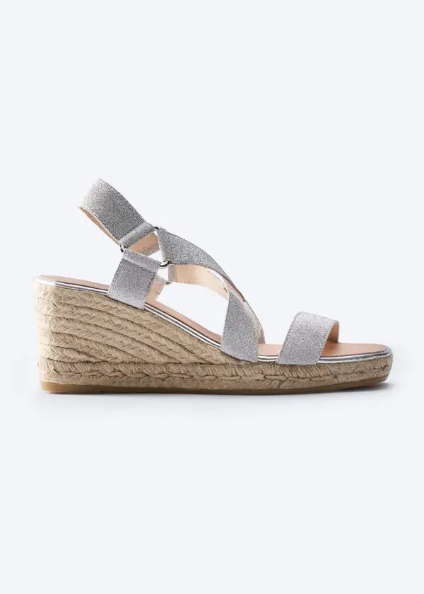 VISCATA Dalia Elastic Espadrille Wedge Sandals - Silver