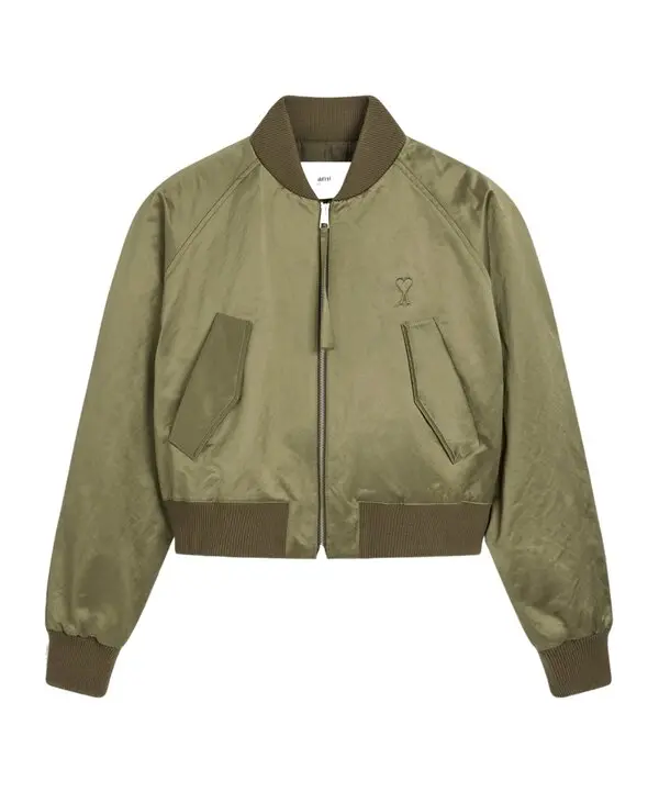 Ami Satin De Coeur Bomber Jacket - Loden