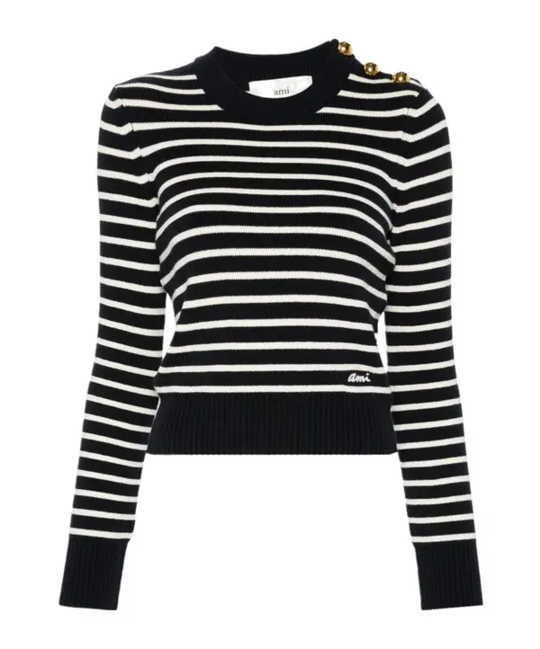 Ami Button Embellished Crewneck Knitted Jumper