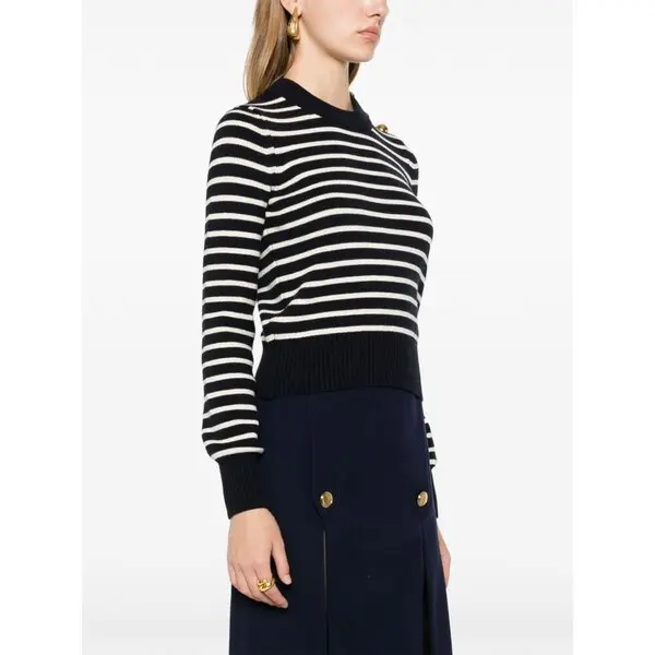 Ami Button Embellished Crewneck Knitted Jumper