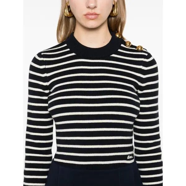 Ami Button Embellished Crewneck Knitted Jumper