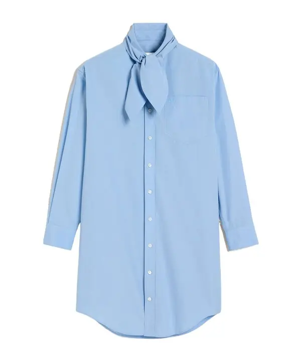 Ami Cotton Shirt Dress With Scarf Collar - Blue