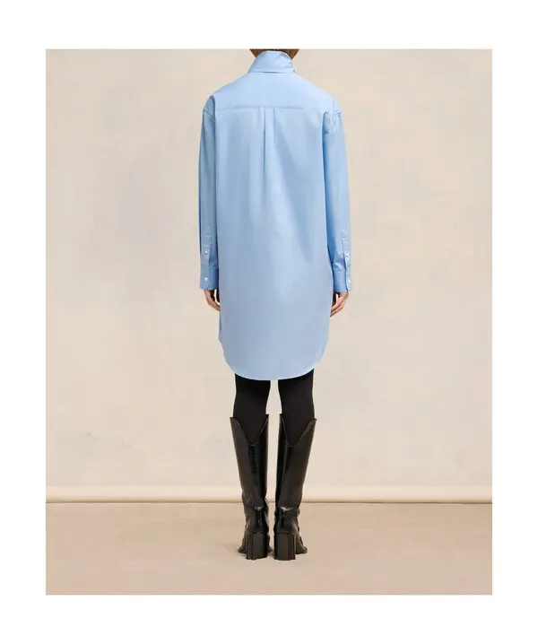 AMI Paris Cotton Shirt Dress With Scarf Collar - Blue