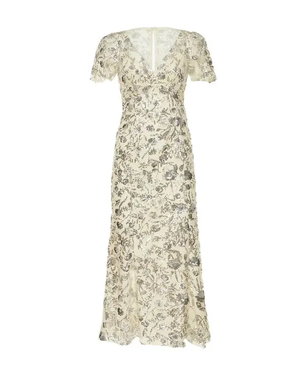 SELF-PORTRAIT Sequin-embellished Midi Dress - Beige