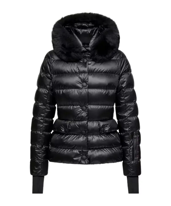 Moncler Armoniques Hooded Shearling-trimmed Down Ski Jacket - Black