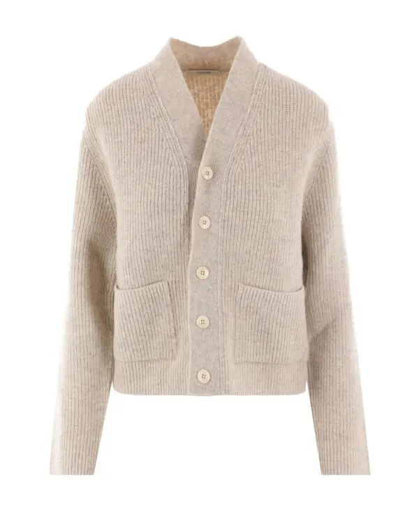 LEMAIRE V-neck Wool Cardigan - Chalk