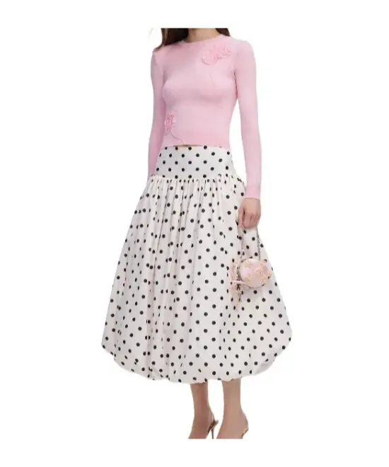 SELF-PORTRAIT Polka Dot Bubble Hem Skirt