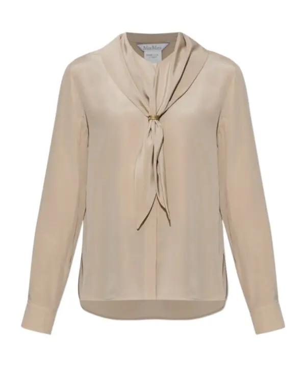Max Mara Dry Bow-detail Silk Blouse - Beige