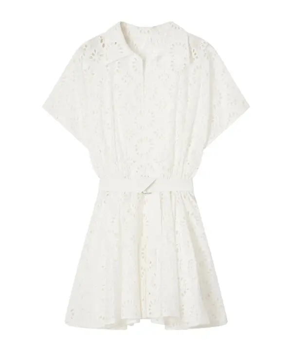 Norma Kamali Broderie-anglaise Belted Dress - White